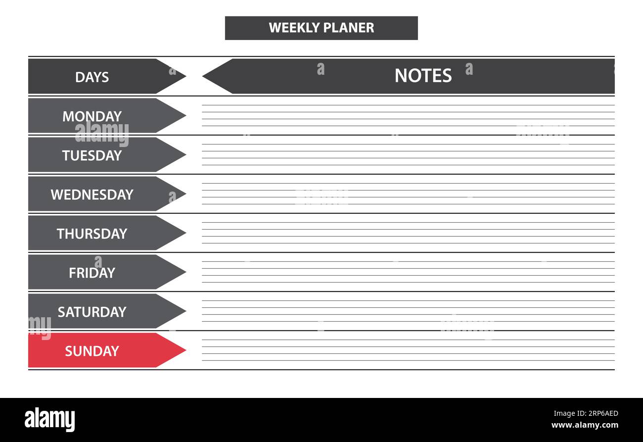 Weekly planner arrangement of schedule task Stock Vector Image & Art ...