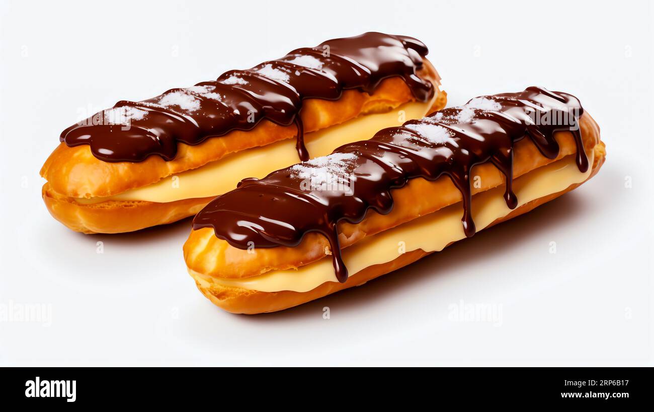 Exquisite eclair made from choux dough, brimming with creamy filling ...