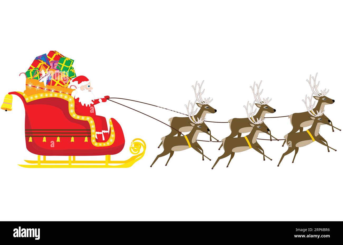 Beautifull Christmas sledge with Santa Claus and six reindeers ...