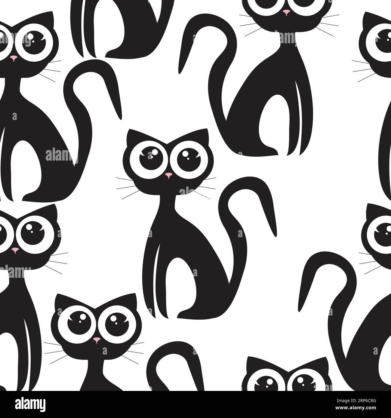 Cute childish kitty pattern with huge eyes on white background Stock ...
