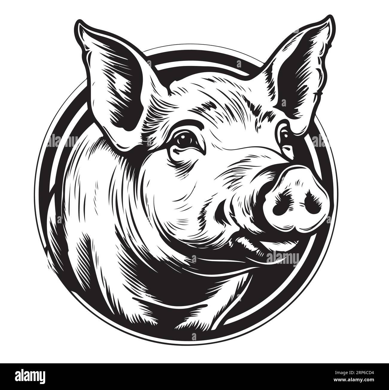 Pig face logo hand drawn sketch Vector illustration Farm animals Stock ...