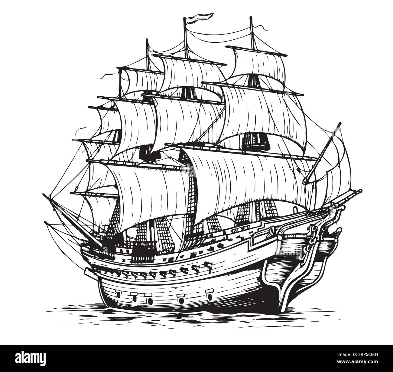 Pirate ship sketch hand drawn Vintage sea transport.illustration Stock ...