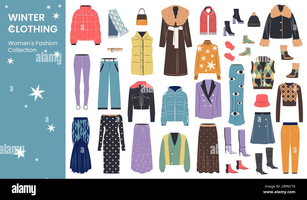 Set of female winter clothing. Flat vector art Stock Vector Image & Art ...