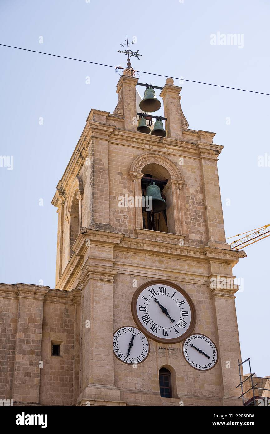 Detail of the clock tower on Valletta Cathedral, Malta Stock Photo - Alamy
