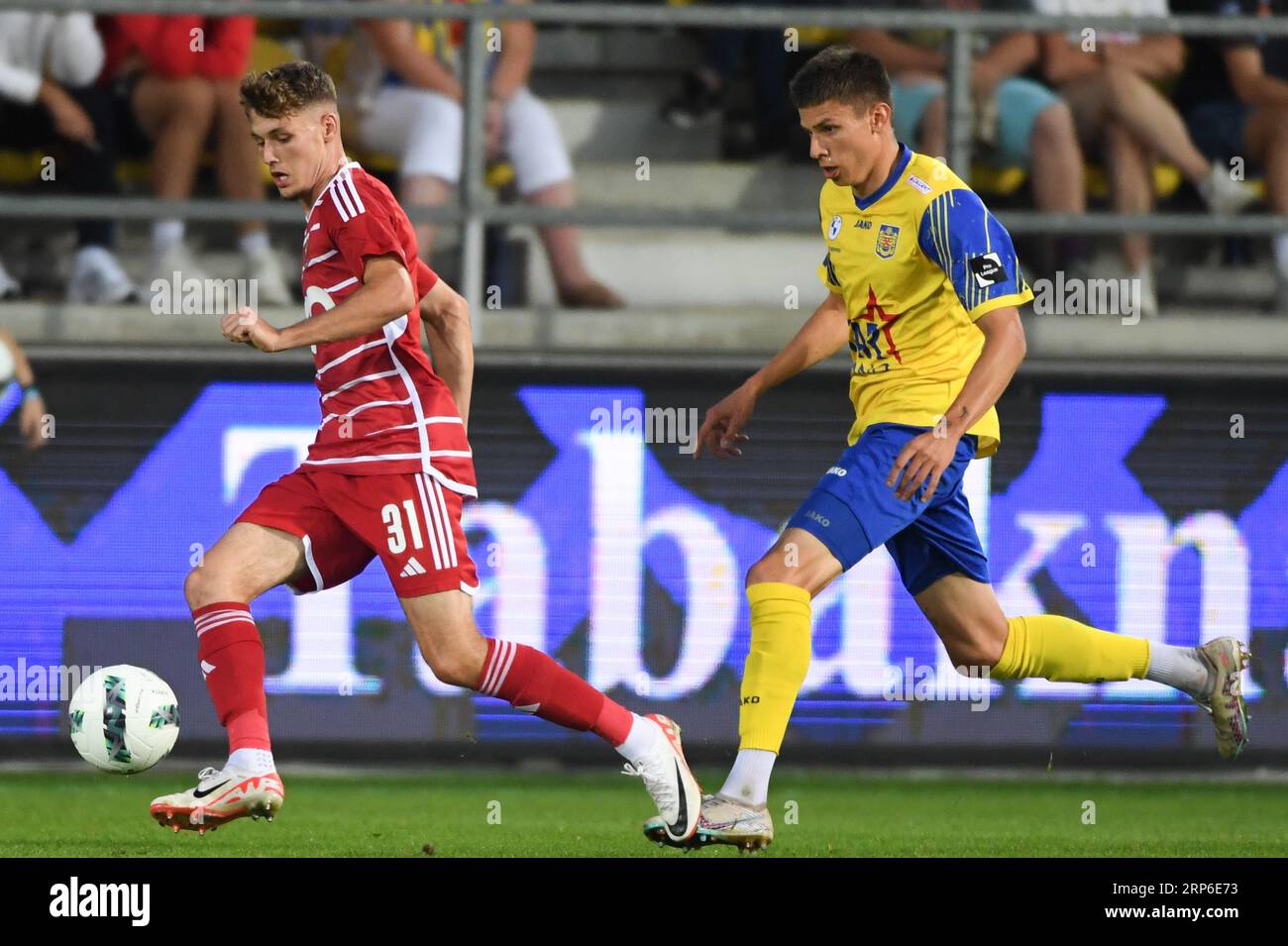 Beveren Waas, Belgium. 03rd Sep, 2023. SL16's Noah Dodeigne and Beveren ...
