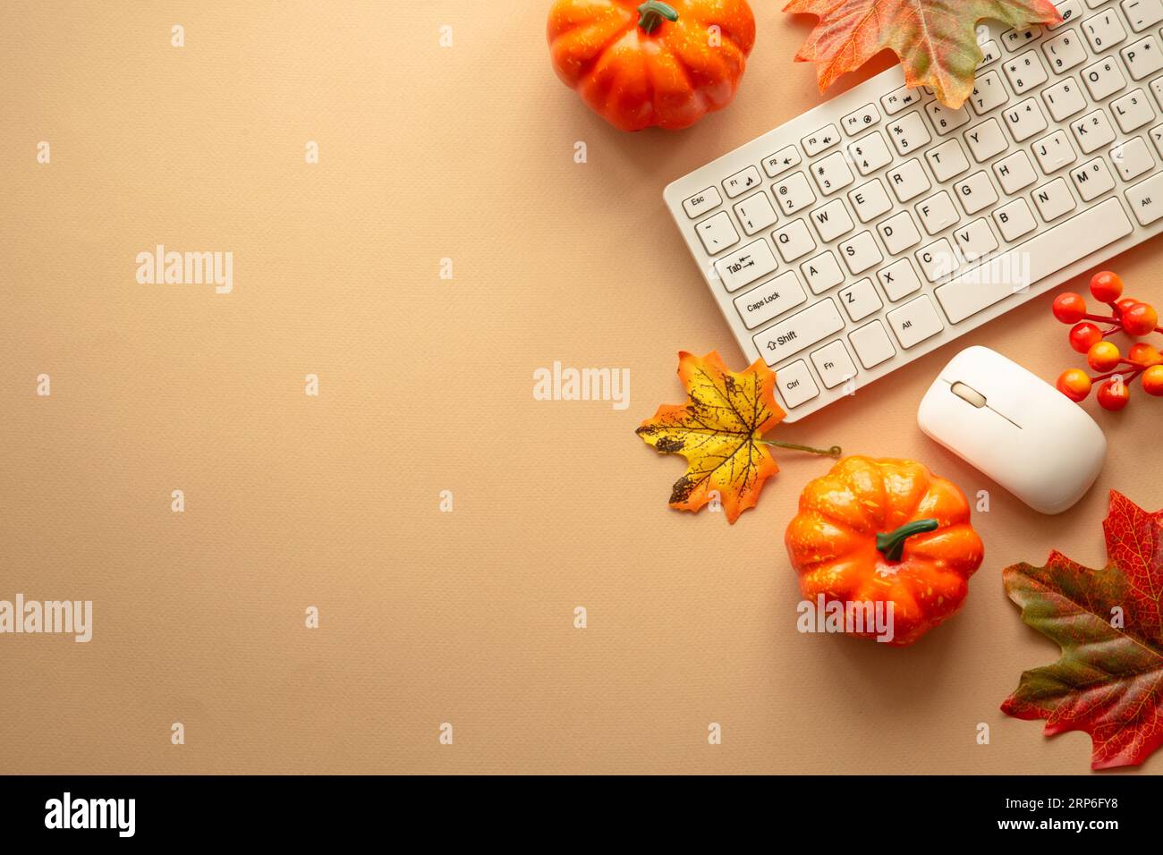 Autumn office workspace. Autumn flat lay background Stock Photo - Alamy