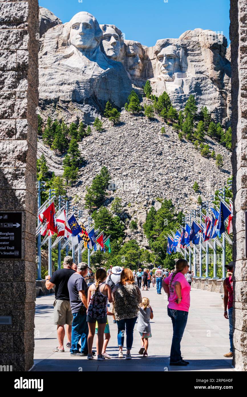 Tourists visiting Mount Rushmore National Memorial; Black Hills; Hill ...