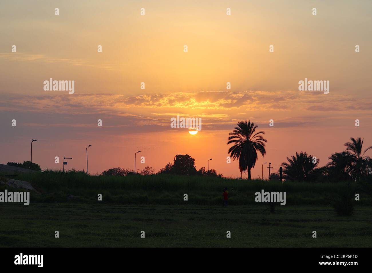 beautiful orange sunset near farms in Aswan, Egypt Stock Photo - Alamy