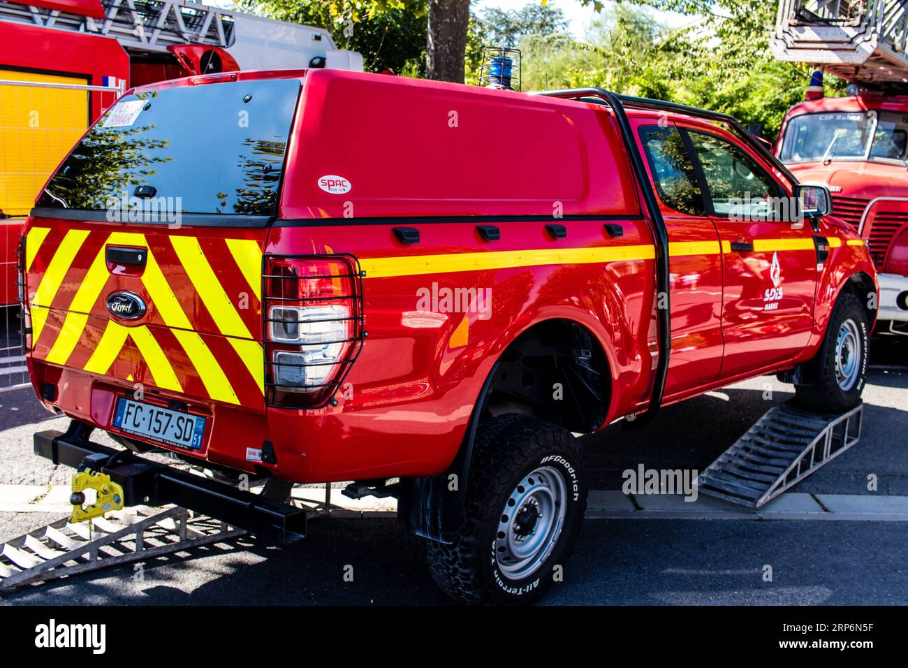 Reims, France - September 02, 2023 Fire engine on display to the public ...