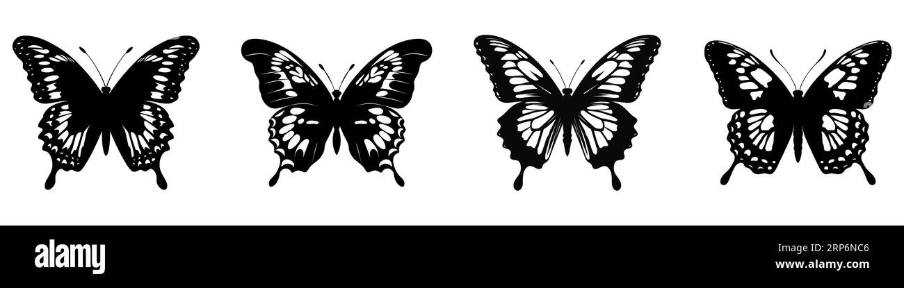Butterfly icons set. Butterfly silhouettes. Black butterfly symbols ...