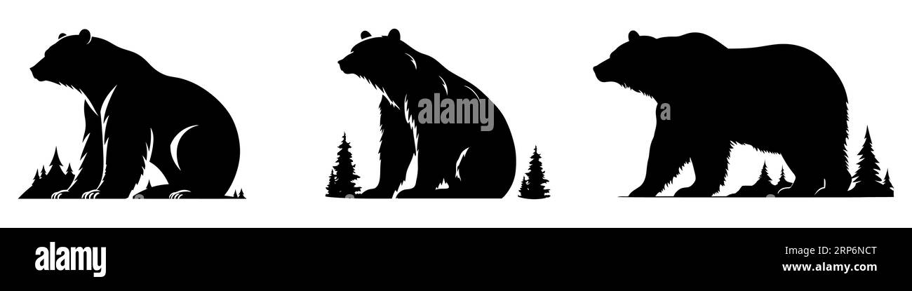 Bear icons set. Bear silhouettes. Black symbols of bear. Vector ...