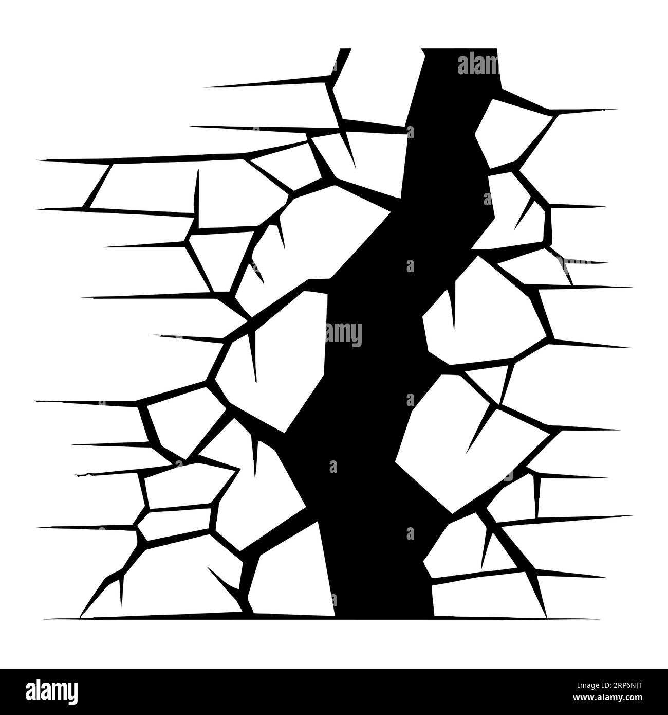 Black silhouette of wall crack. Fissure top view. Surface damage ...