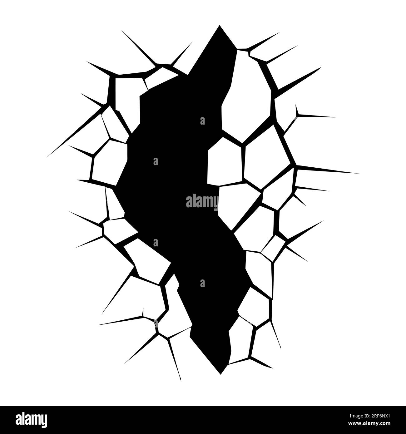 Black silhouette of wall crack. Fissure top view. Surface damage ...