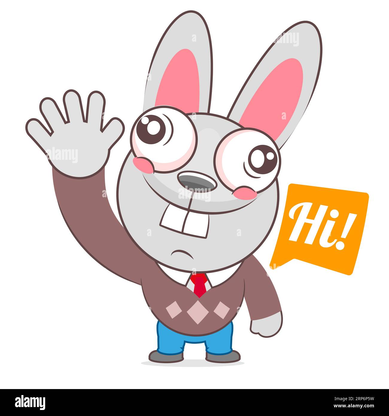 Man waving hand. Speech bubble hi. Outline, linear, thin line, doodle ...