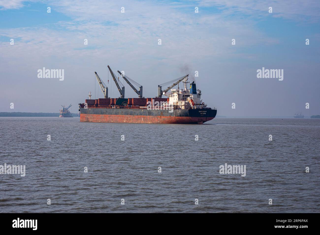 A foreign vessel anchored on the Pashur River on the outer anchorage of ...