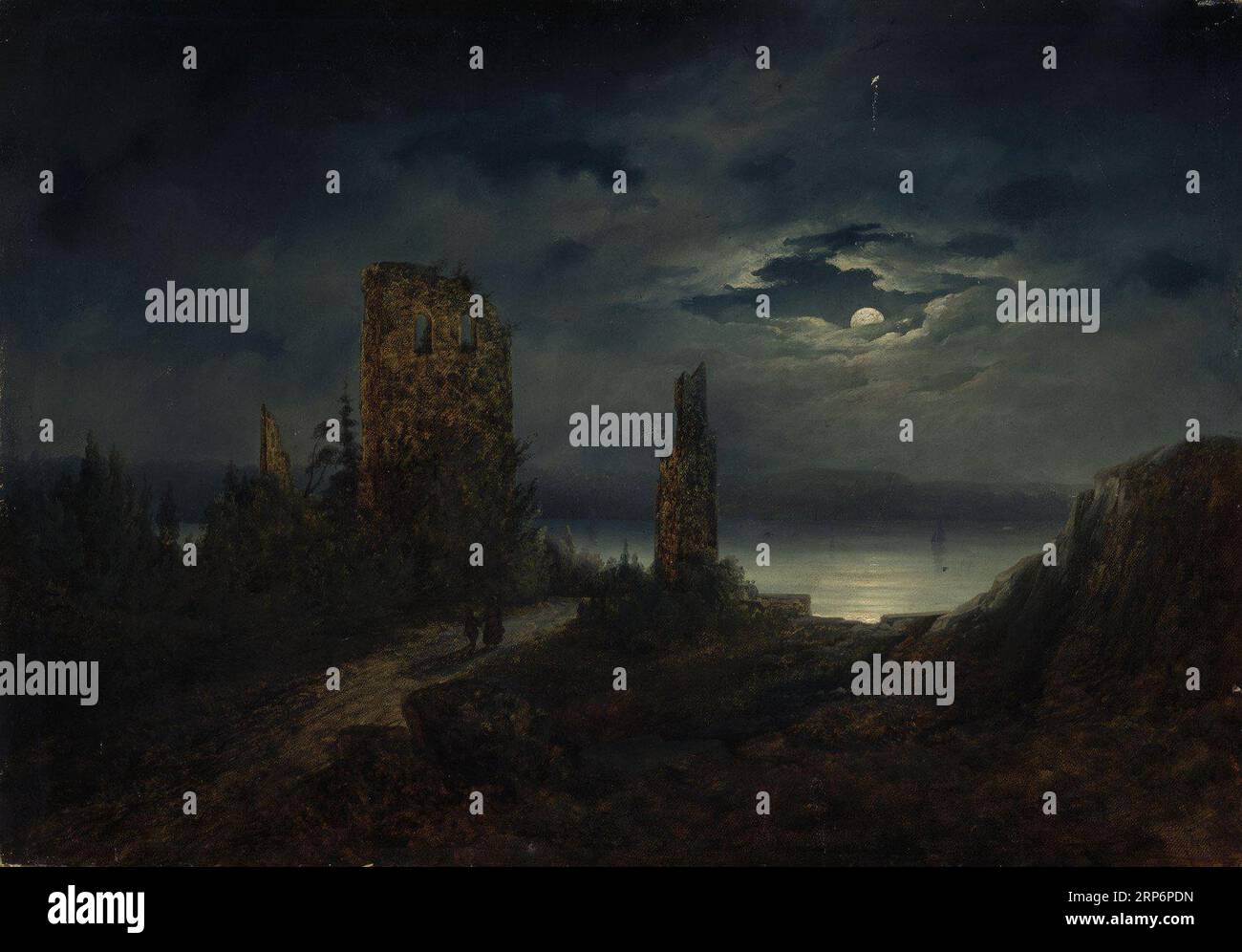Stegeborg Castle ruins by moonlight by Tore Billing Stock Photo - Alamy