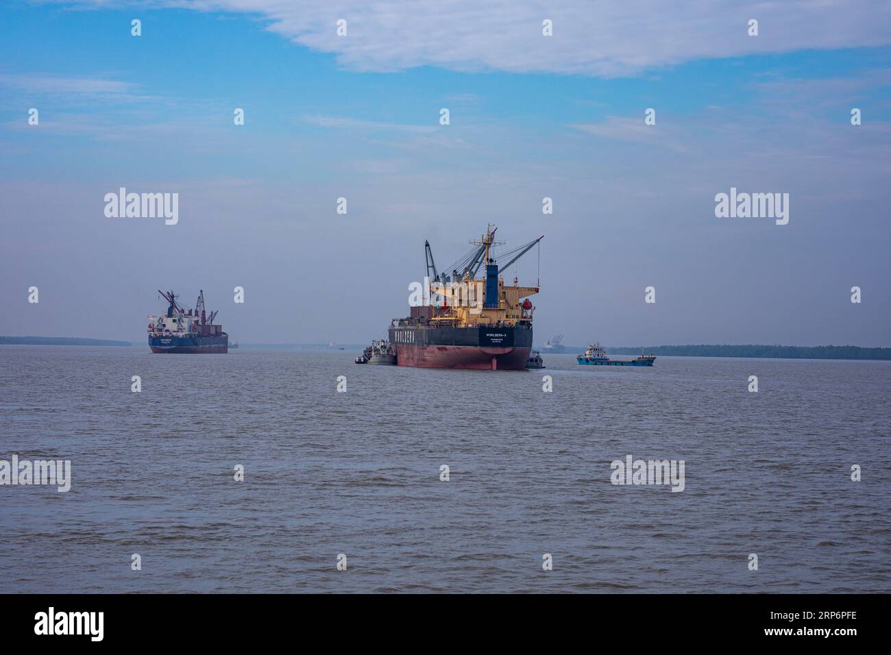 Foreign vessels anchored on the Pashur River on the outer anchorage of ...
