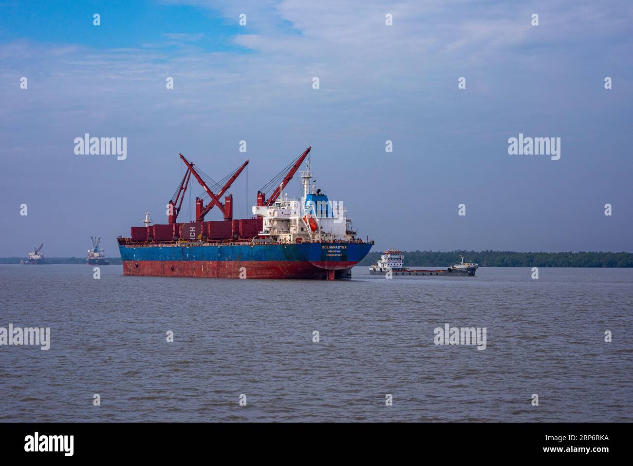 A foreign vessel unloading coal on the Pashur River, the outer ...