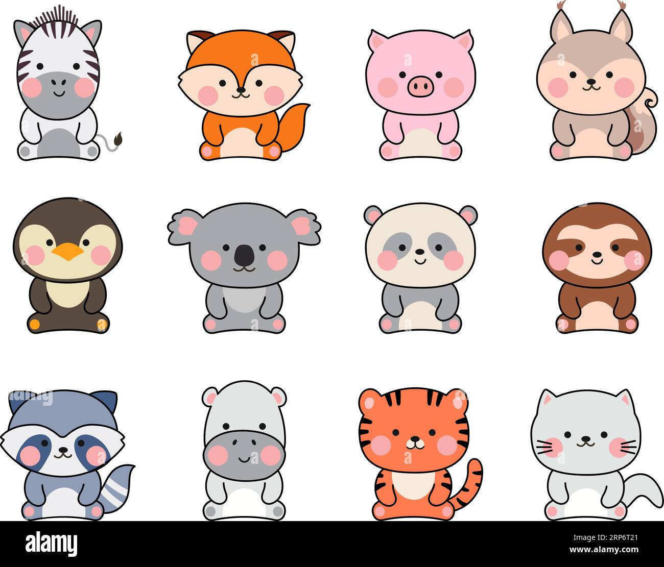 Kawaii animal stickers. Cute animals characters, farm and zoo ...