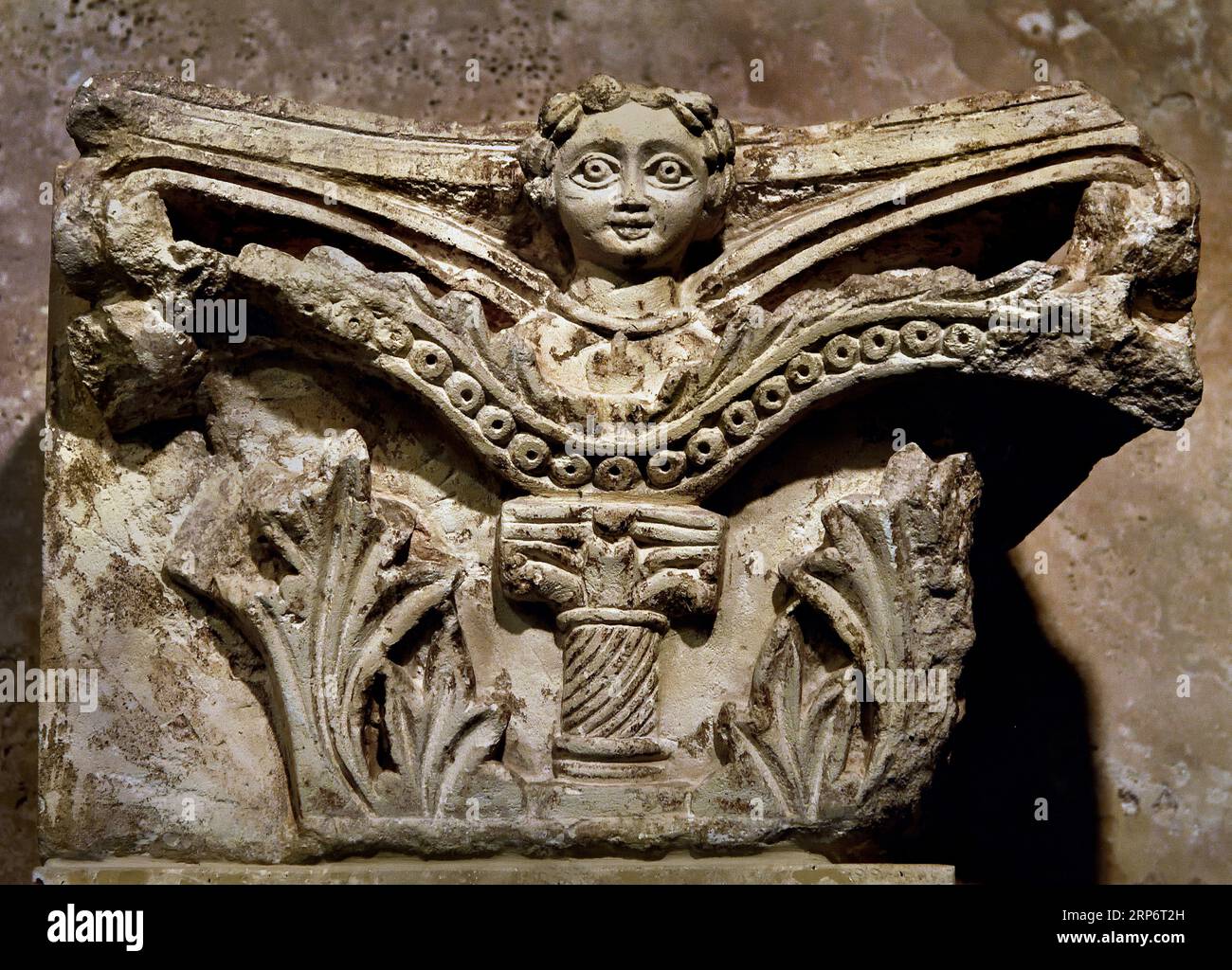 Limestone pilaster capital with relief bust. 5th century A.D. Athens ...