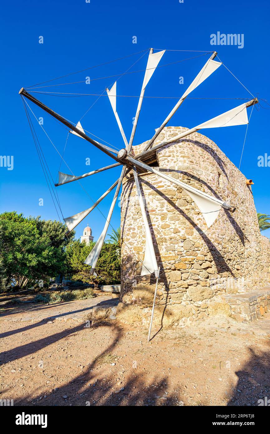Traditional windmill at Toplou monastery, close to famous Vai beach ...