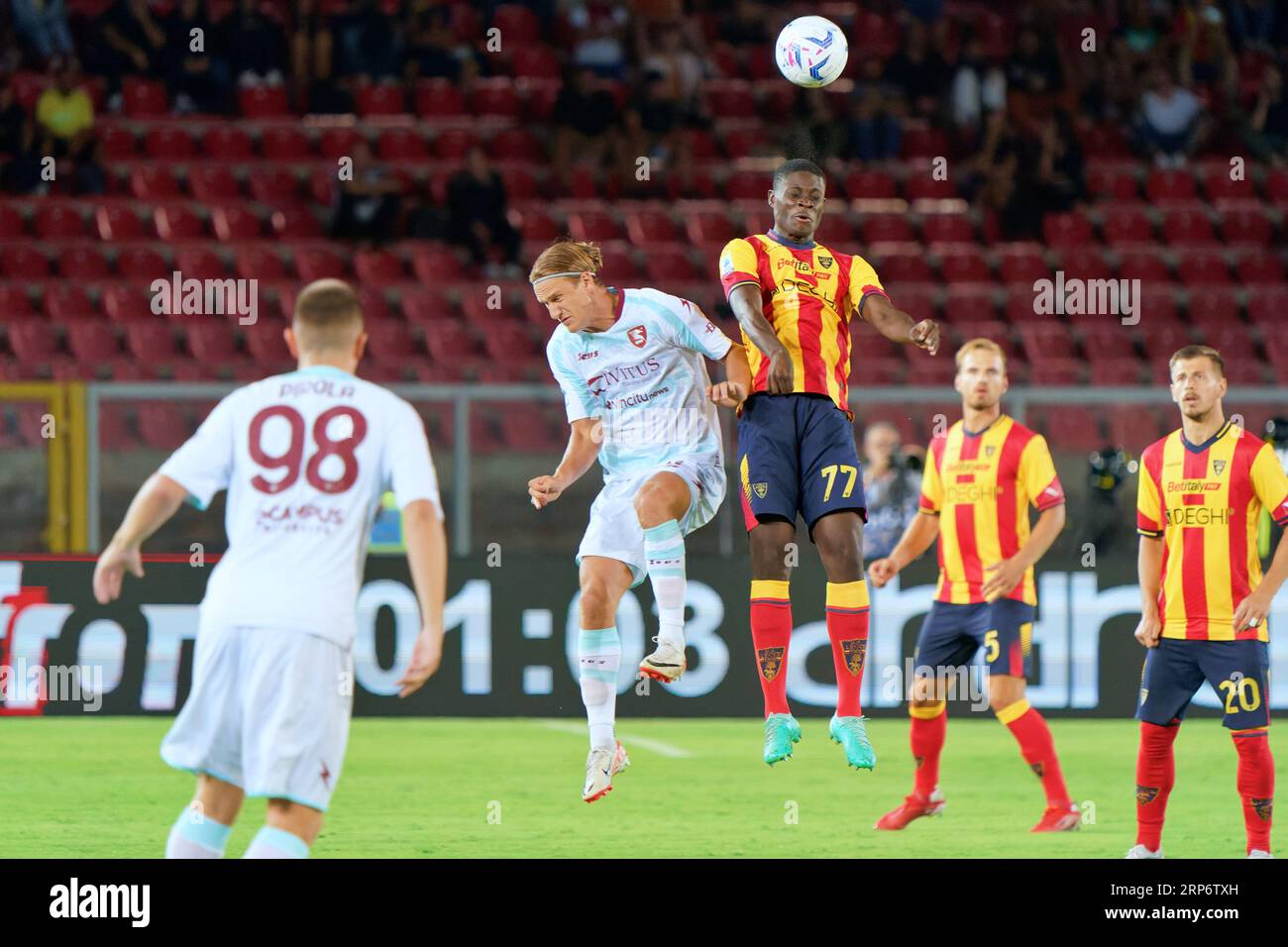 Lecce, Italy. 03rd Sep, 2023. Mohamed Kaba (US Lecce) and Eric Botheim ...