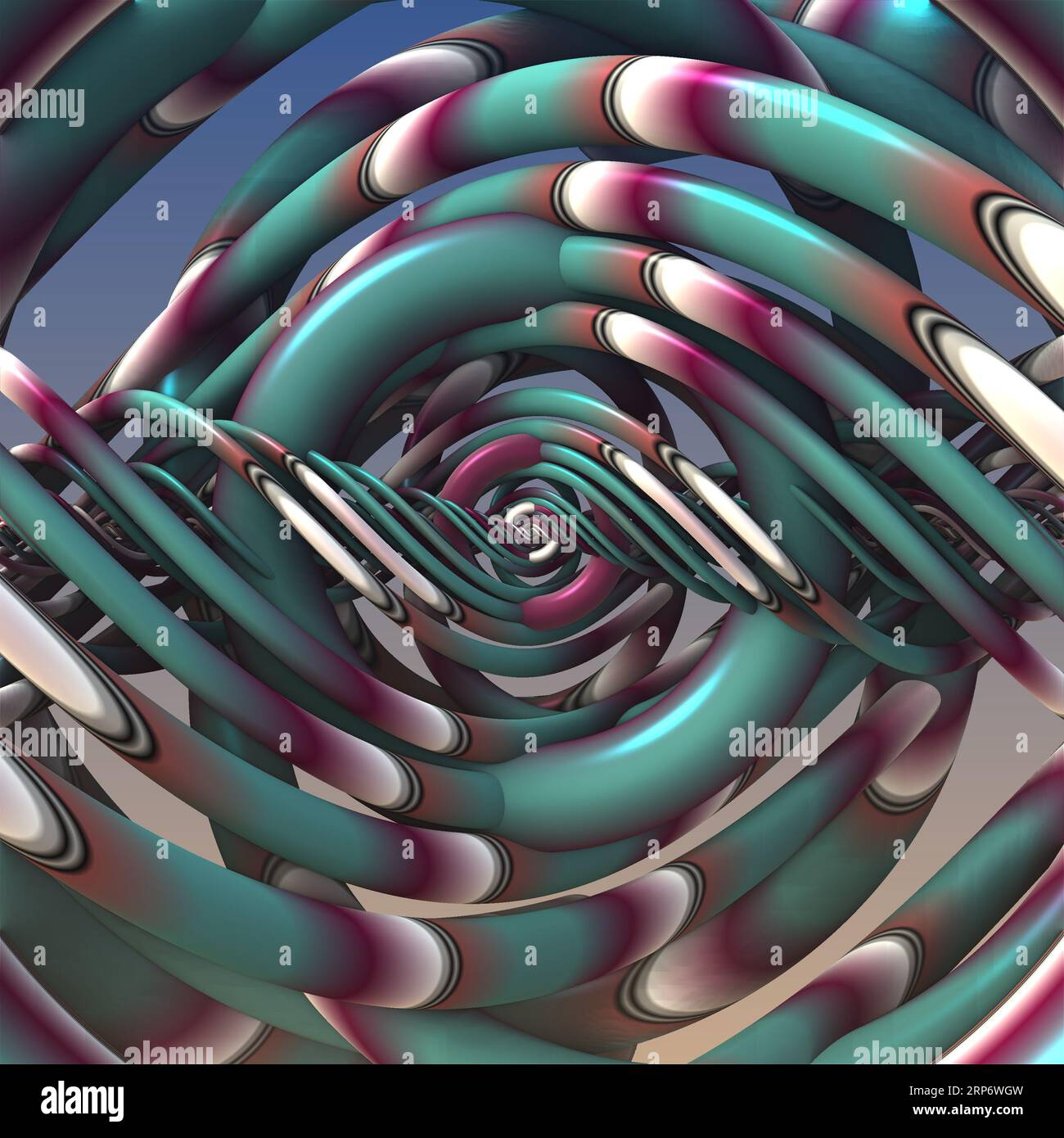 Abstract twisted 3d lines, spiral pattern. Cyan, red, orange, black and ...