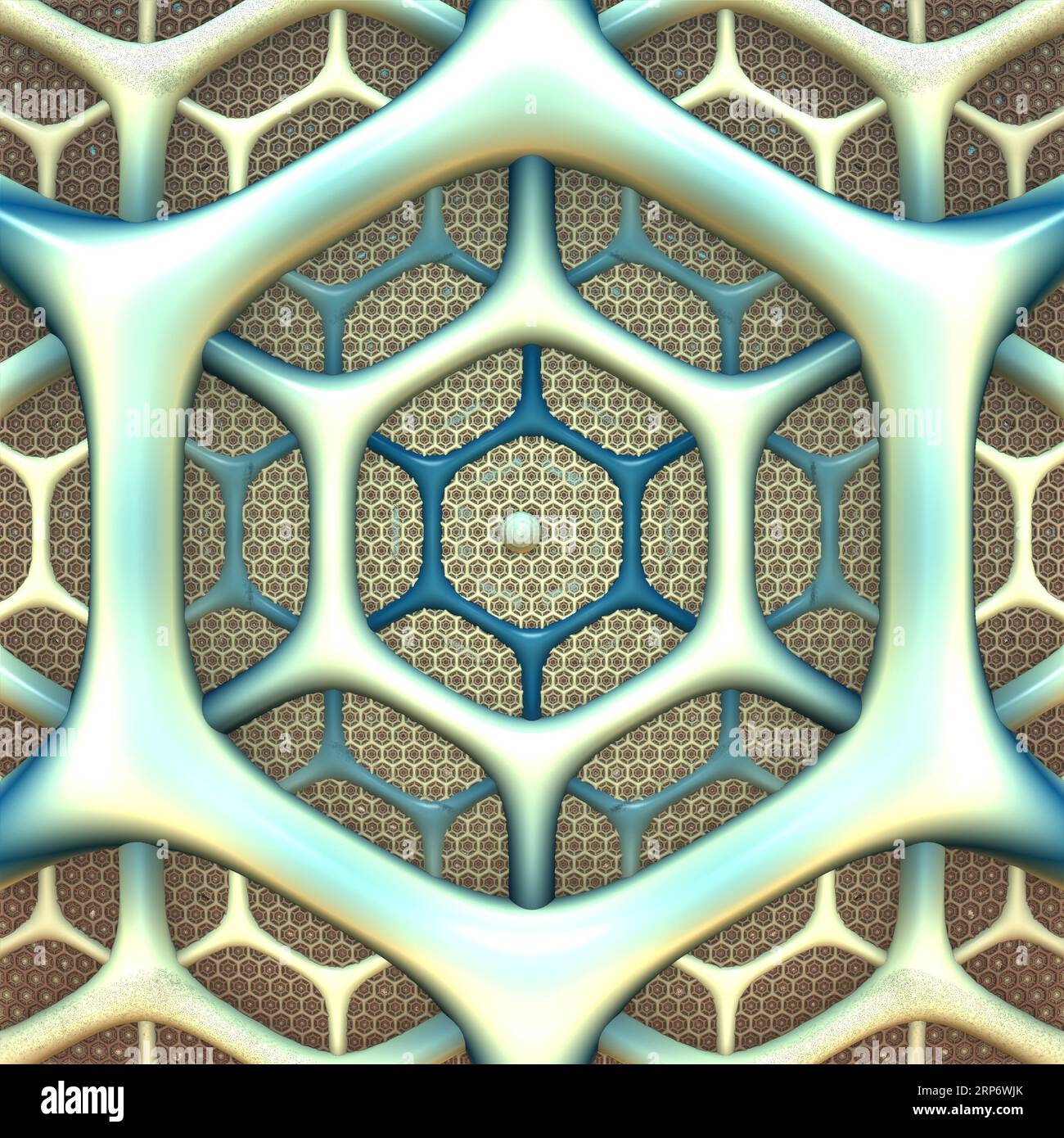 Hexagon mesh elements, 3d fractal pattern. Blue and brown colors. 3d ...