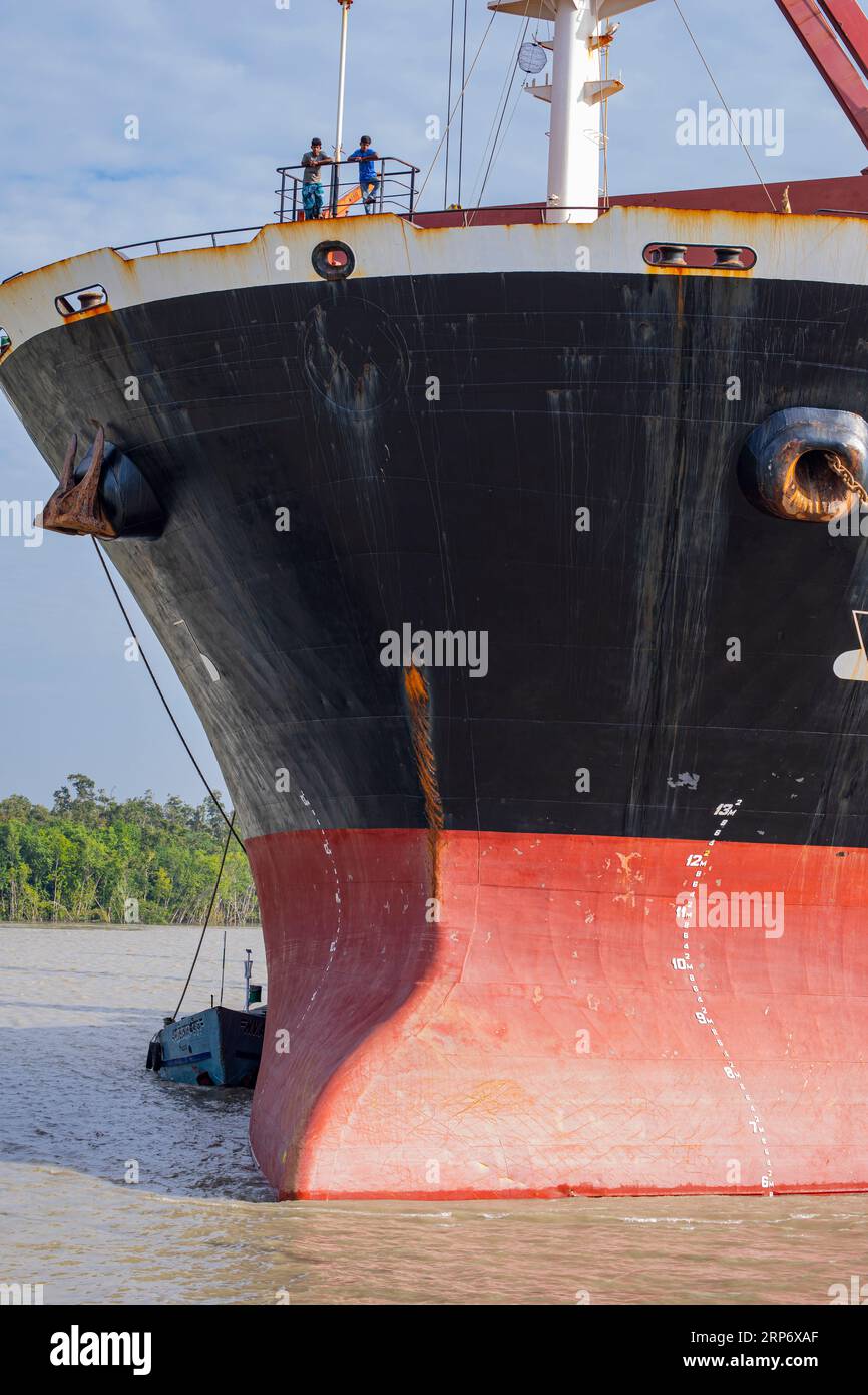 A foreign vessel anchored on the Pashur River on the outer anchorage of ...