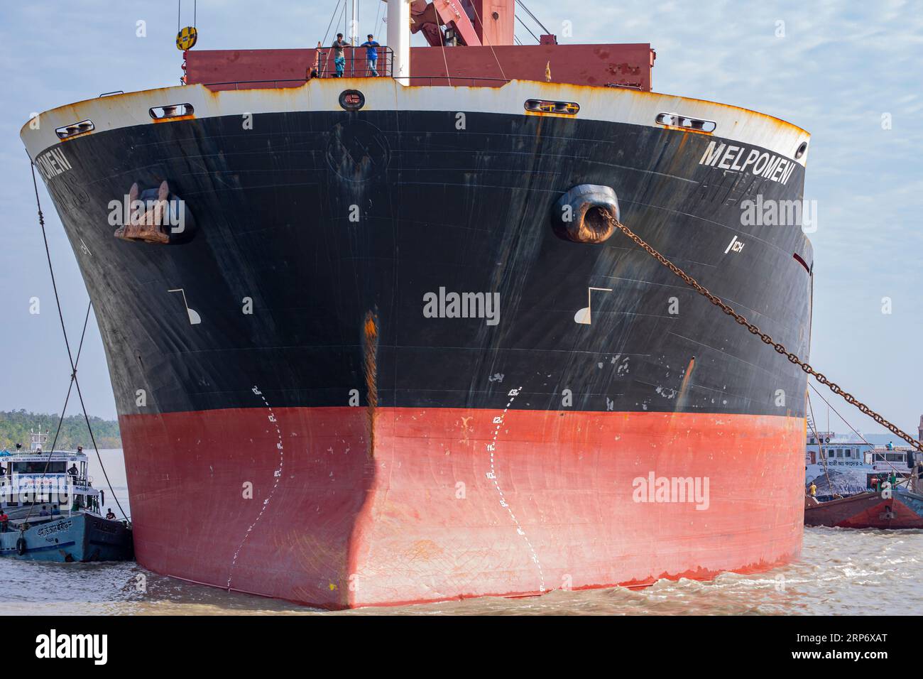 A foreign vessel anchored on the Pashur River on the outer anchorage of ...