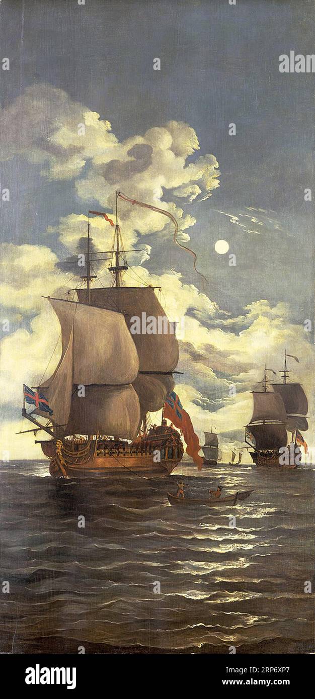 Moonlight scene: ships saluting circa 1790 by Monamy Swaine Stock Photo ...