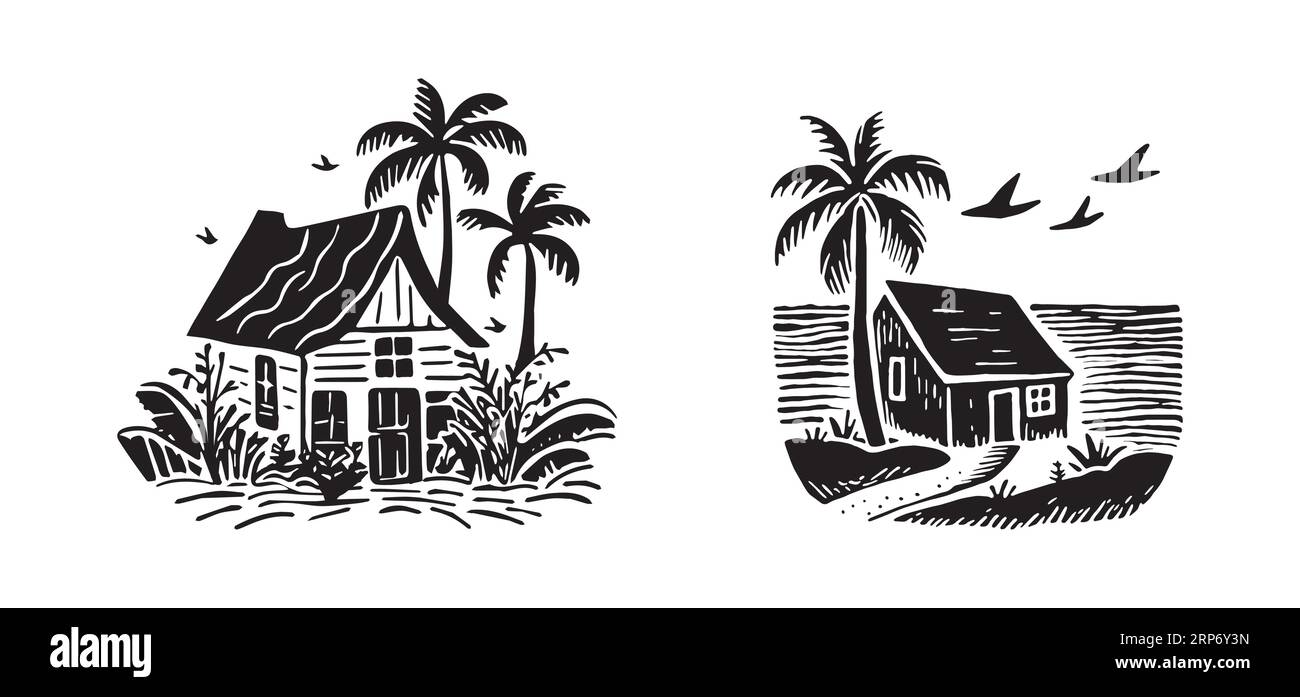 Group of whimsy beach houses for travel concept vector illustration ...