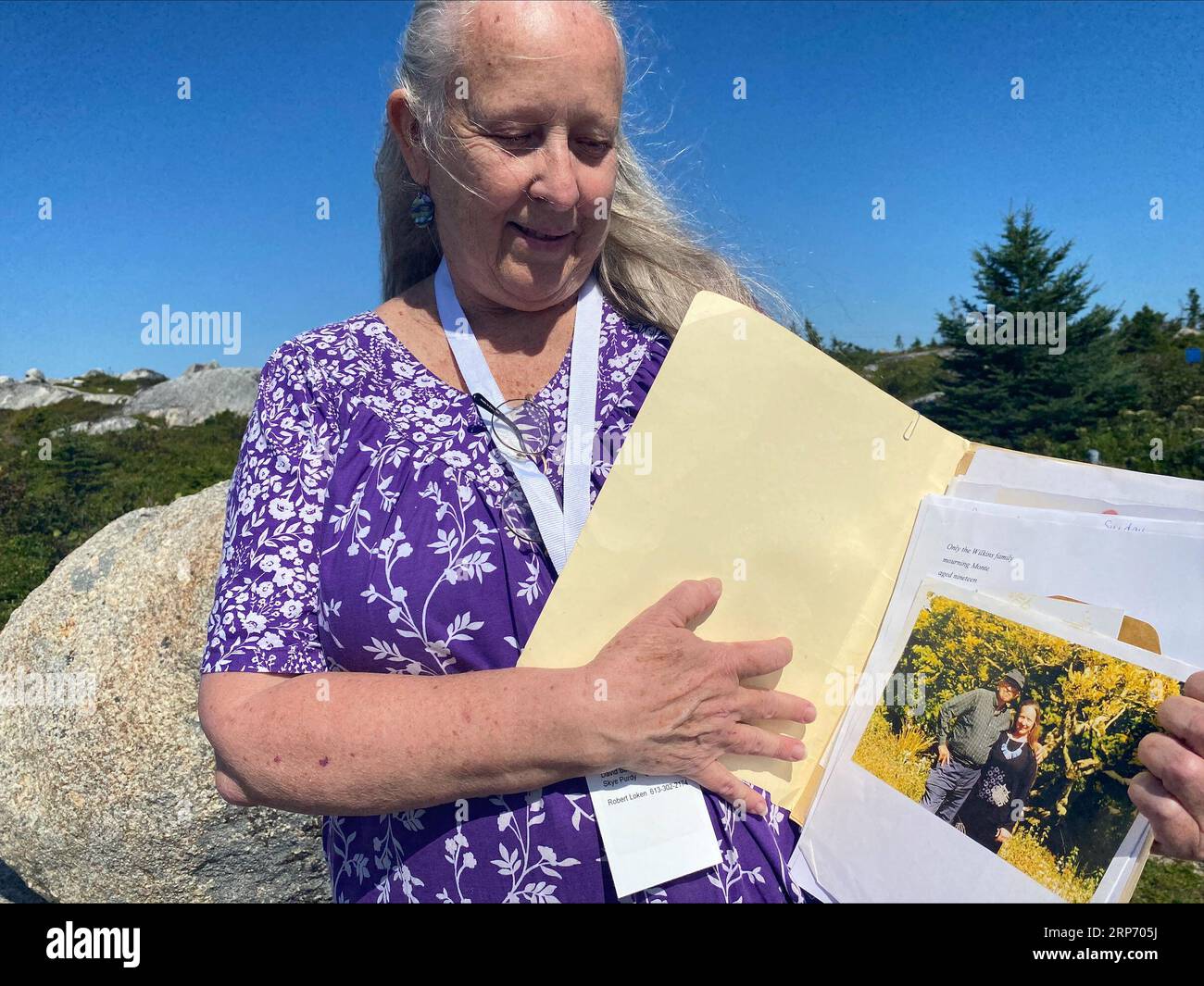 Indian Harbour, Canada. 03rd Sep, 2023. Claire Mortimer poses with a ...