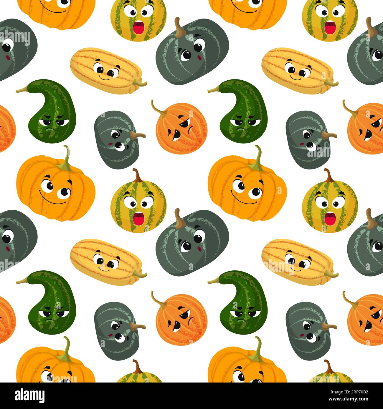 Pumpkin seamless pattern. Pumpkins with faces harvest fall ornamental ...