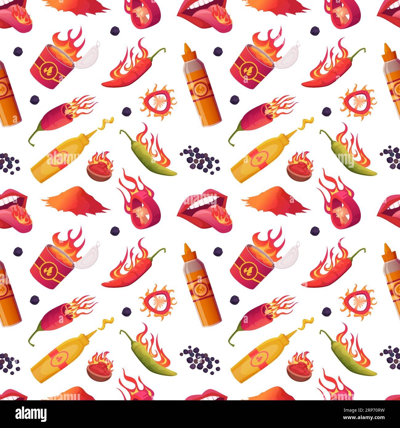 Hot spices pattern. collection stylized spicy chilli and fire pictures ...