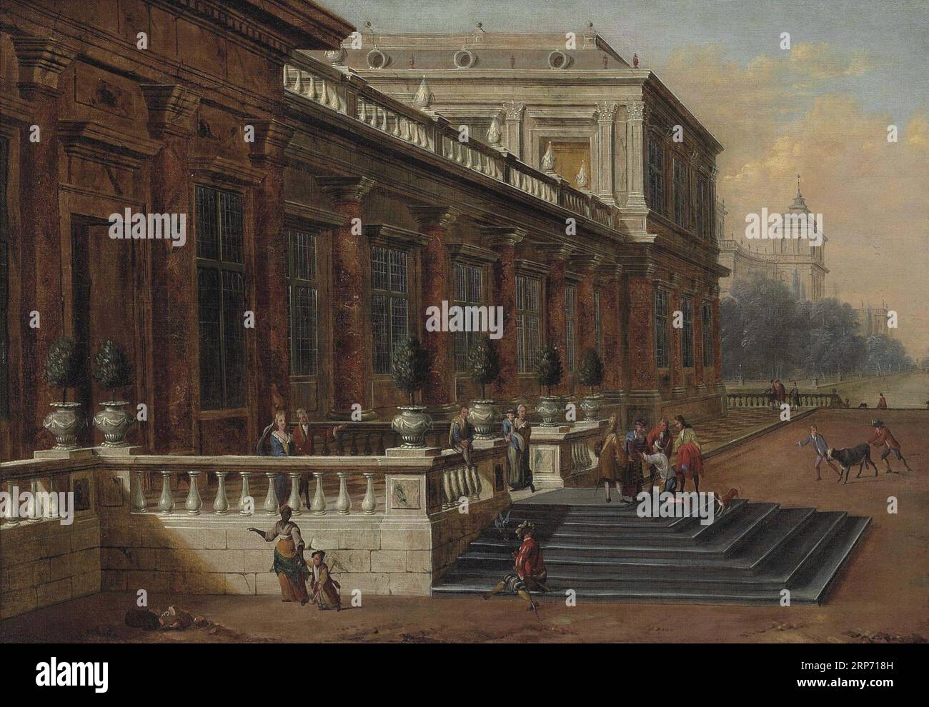 A capriccio of a palace terrace, with The Return of the Prodigal Son ...