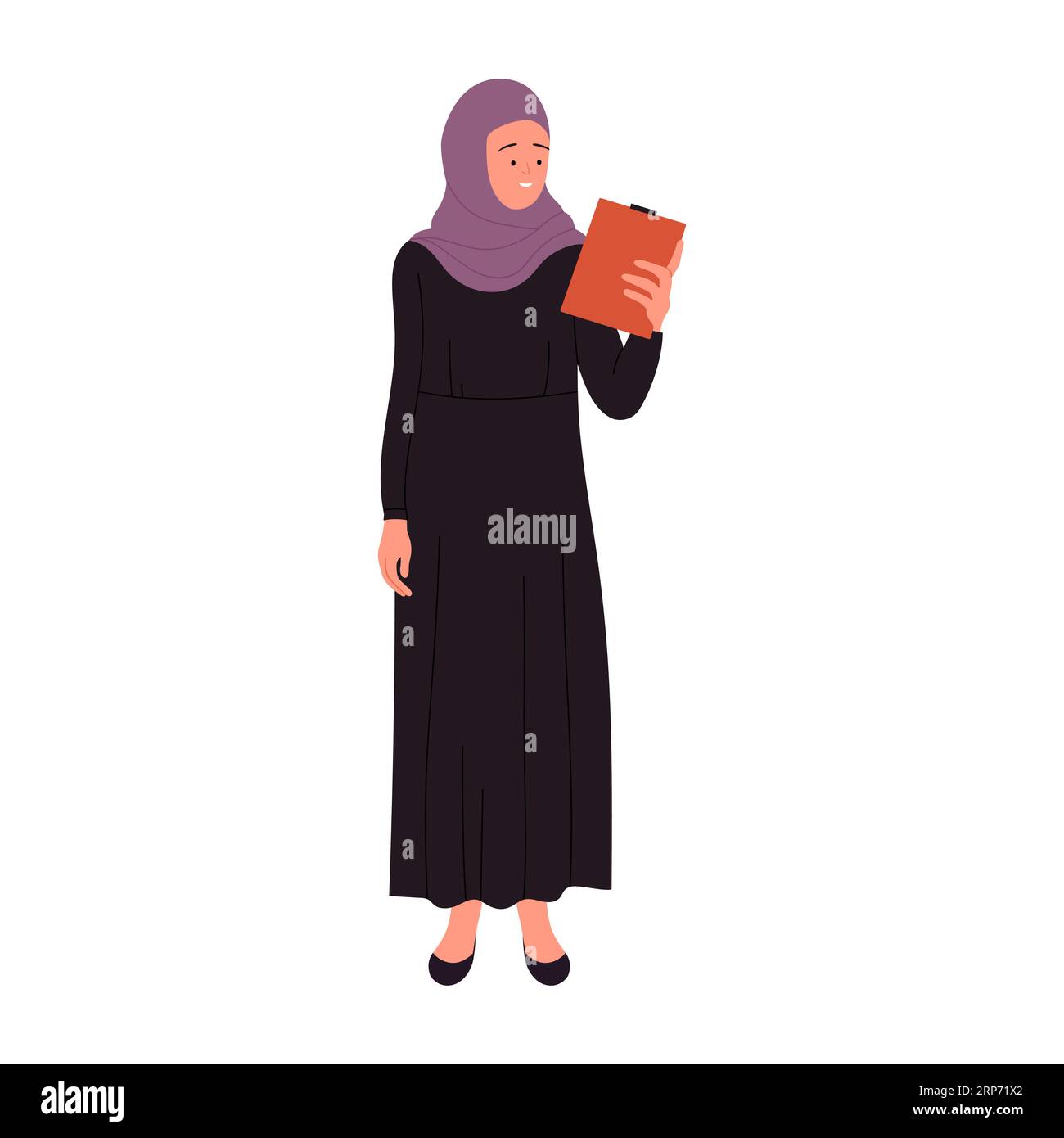 Muslim businesswoman holds clipboard. Arabic female manager presenting ...