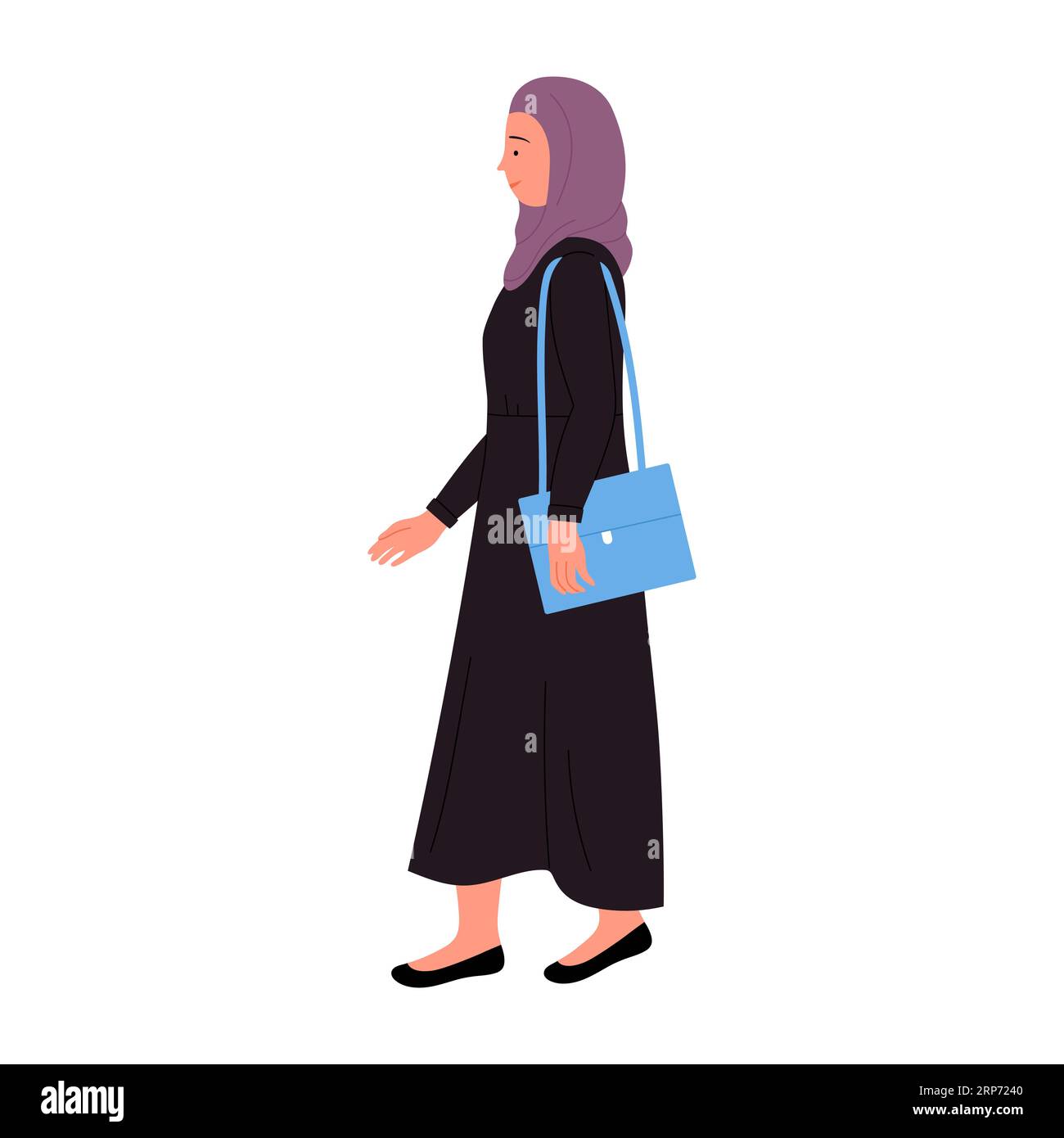 Walking muslim businesswoman with bag. Arabic female manager going to ...