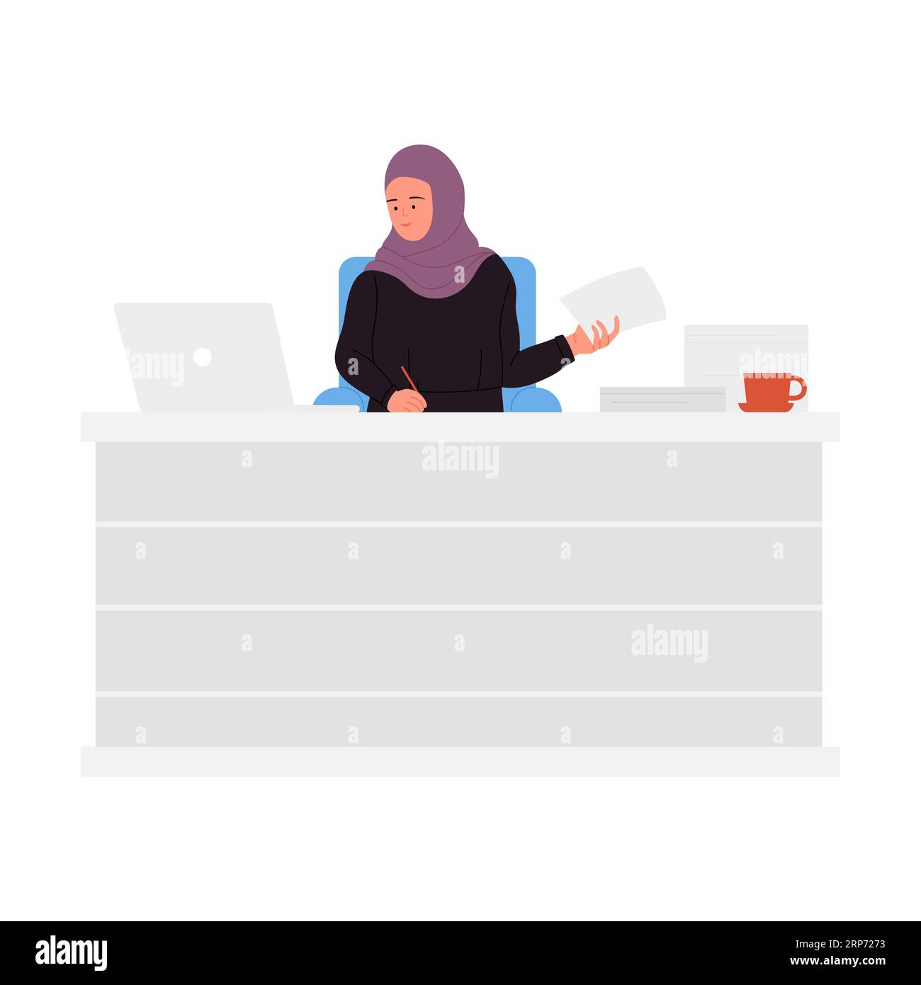 Muslim businesswoman working at desk. Arabic female manager at ...