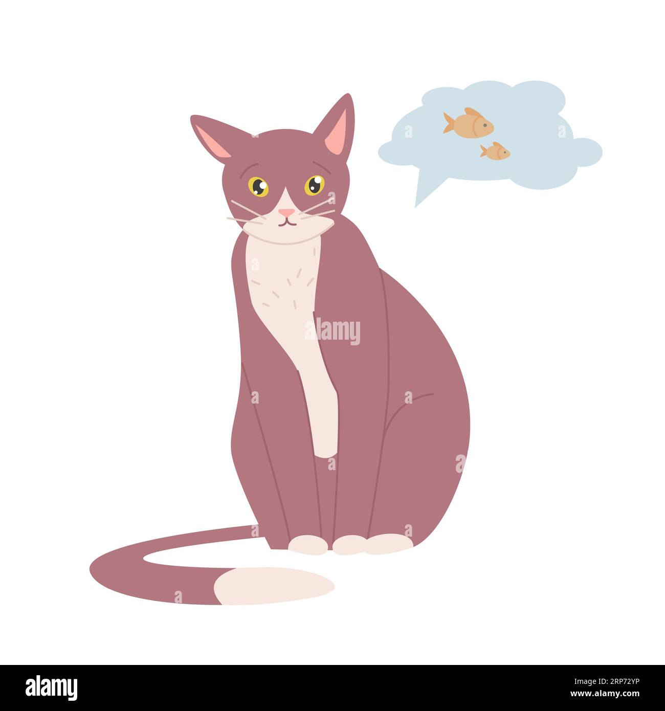 Confused cat thinking of fishes. Cute kitten dreaming , family domestic ...