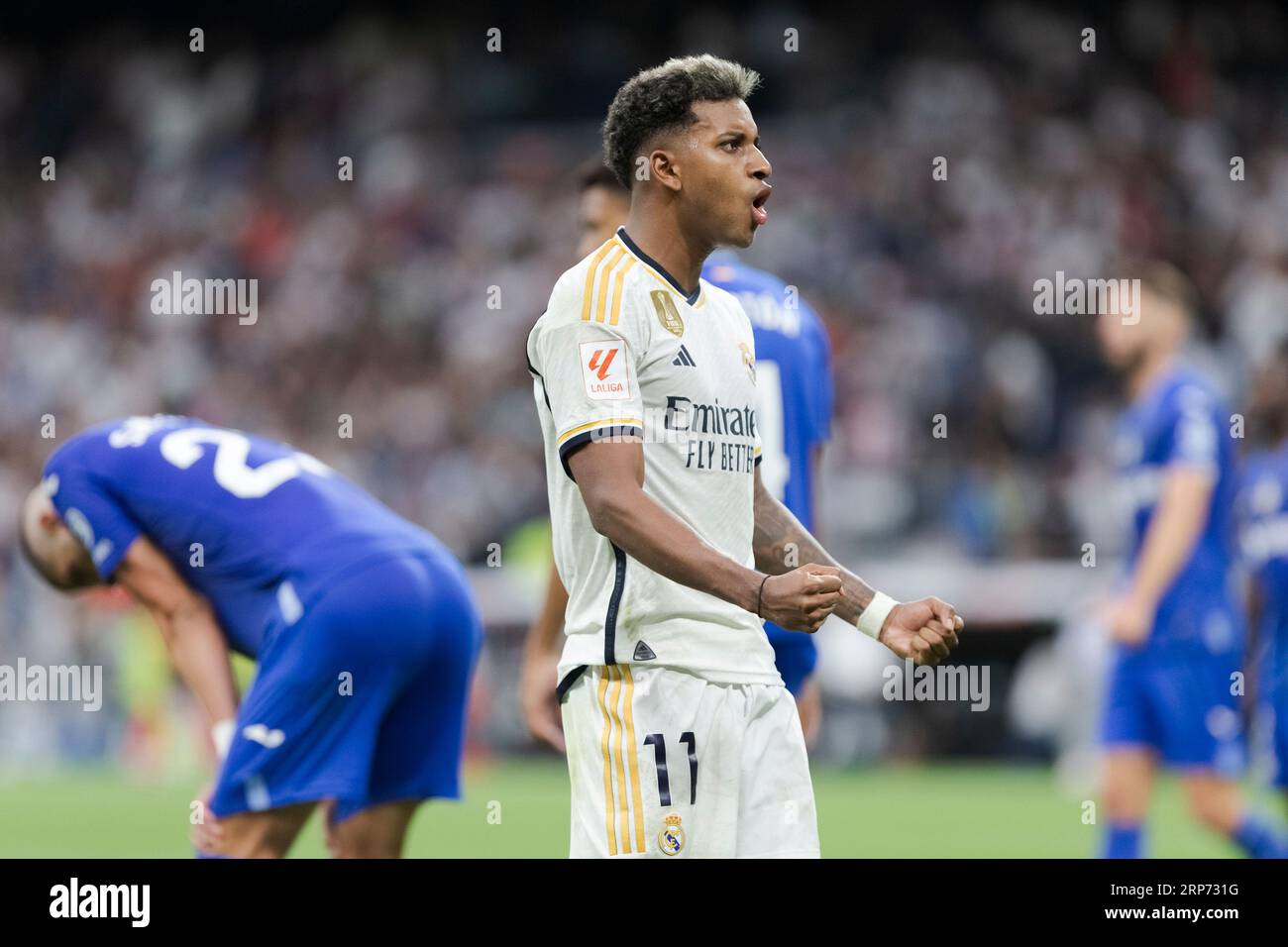 Rodrygo of Real Madrid celebrates after scoring a goal seen in action ...