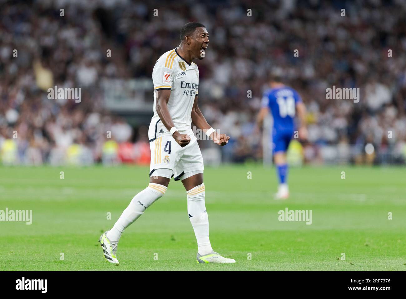 David Alaba of Real Madrid celebrates after scoring a goal seen in ...
