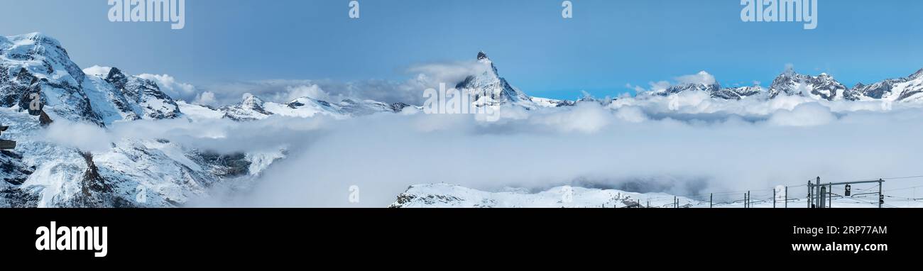Panoramic view of the Matterhorn in late August. Viewed from the ...
