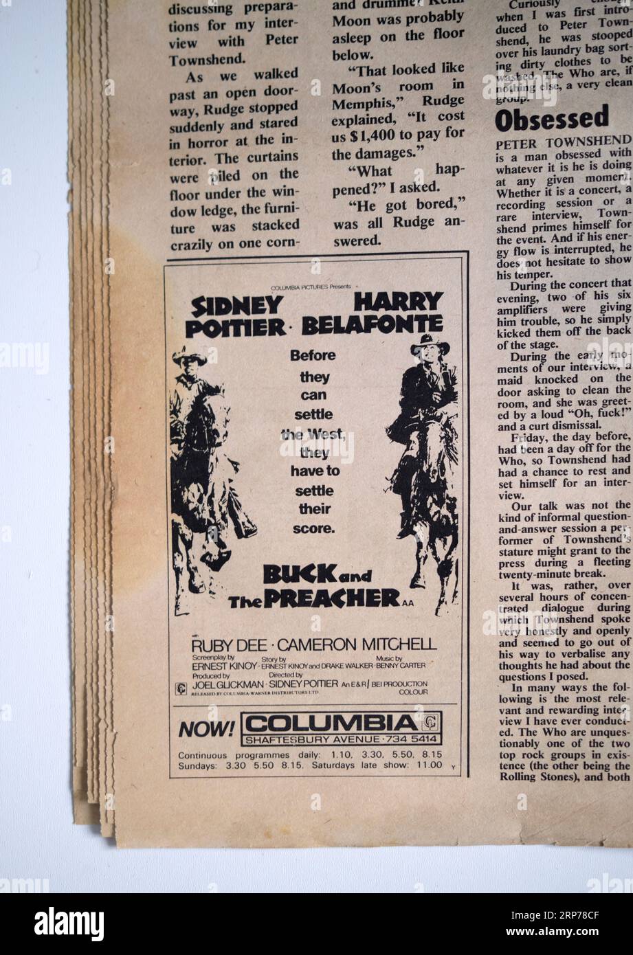 Advert for Buck and the Preacher Film in 1970s New Musical Express NME ...