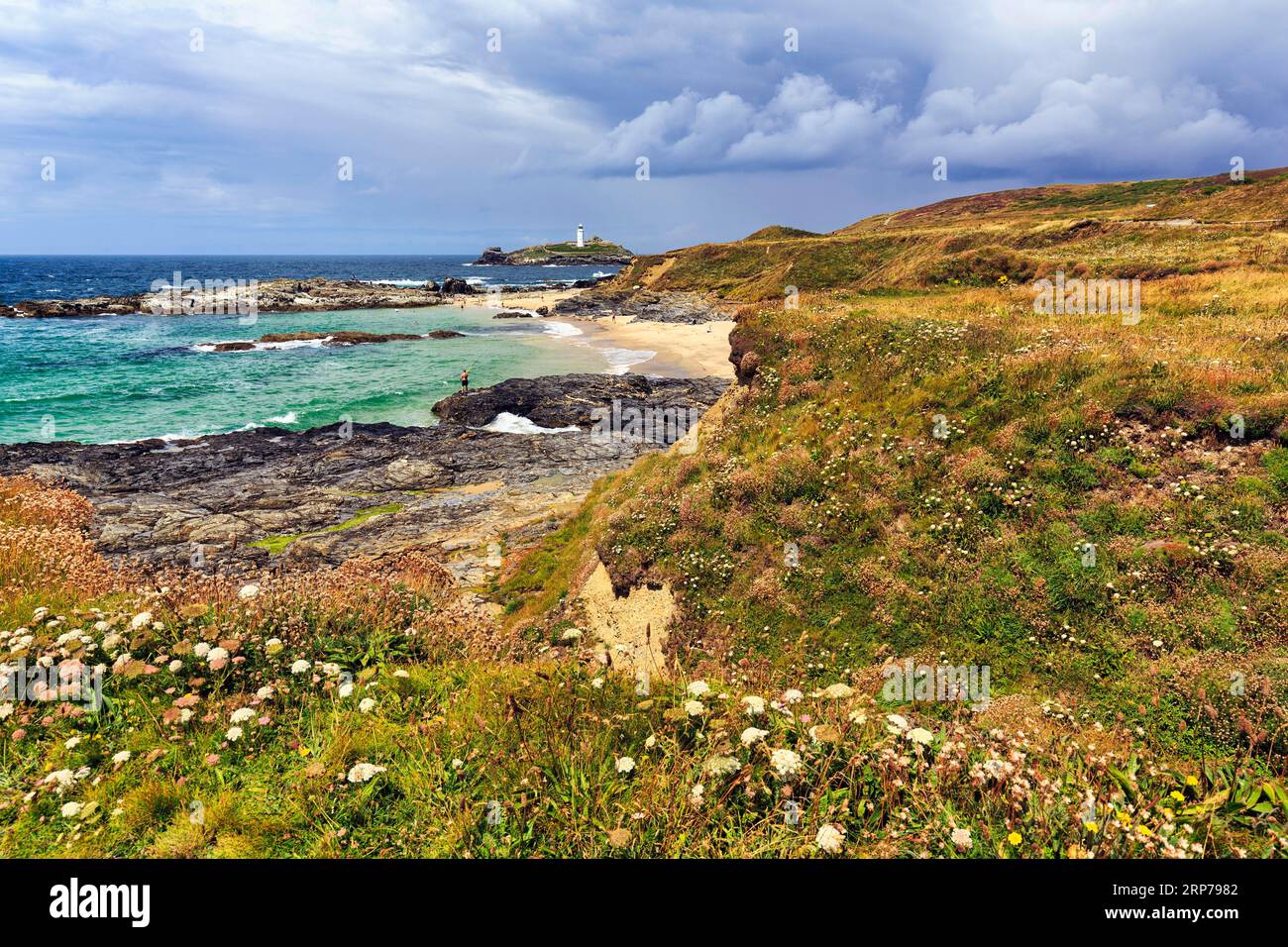 South West Coast Path, Coastline with Godrevy Island and Lighthouse ...