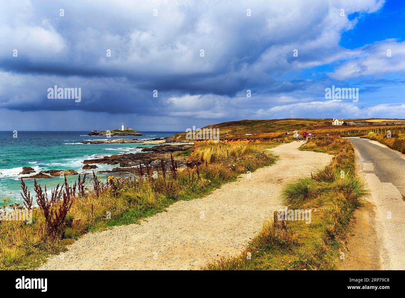 Footpath, South West Coast Path, Coastline with Godrevy Island and ...