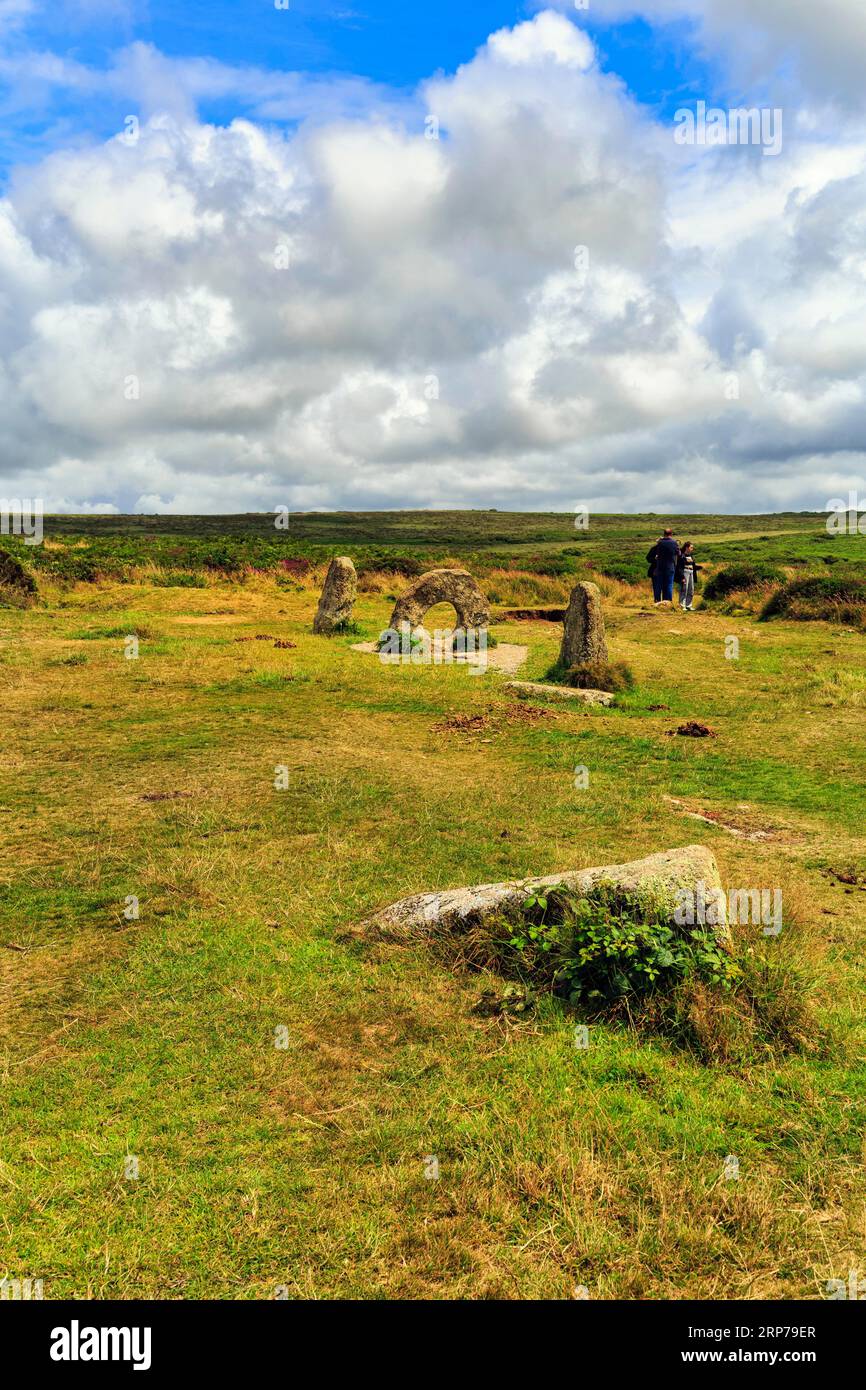 Men-an-Tol, Men an Tol, perforated stone and menhirs in a field, Bronze ...