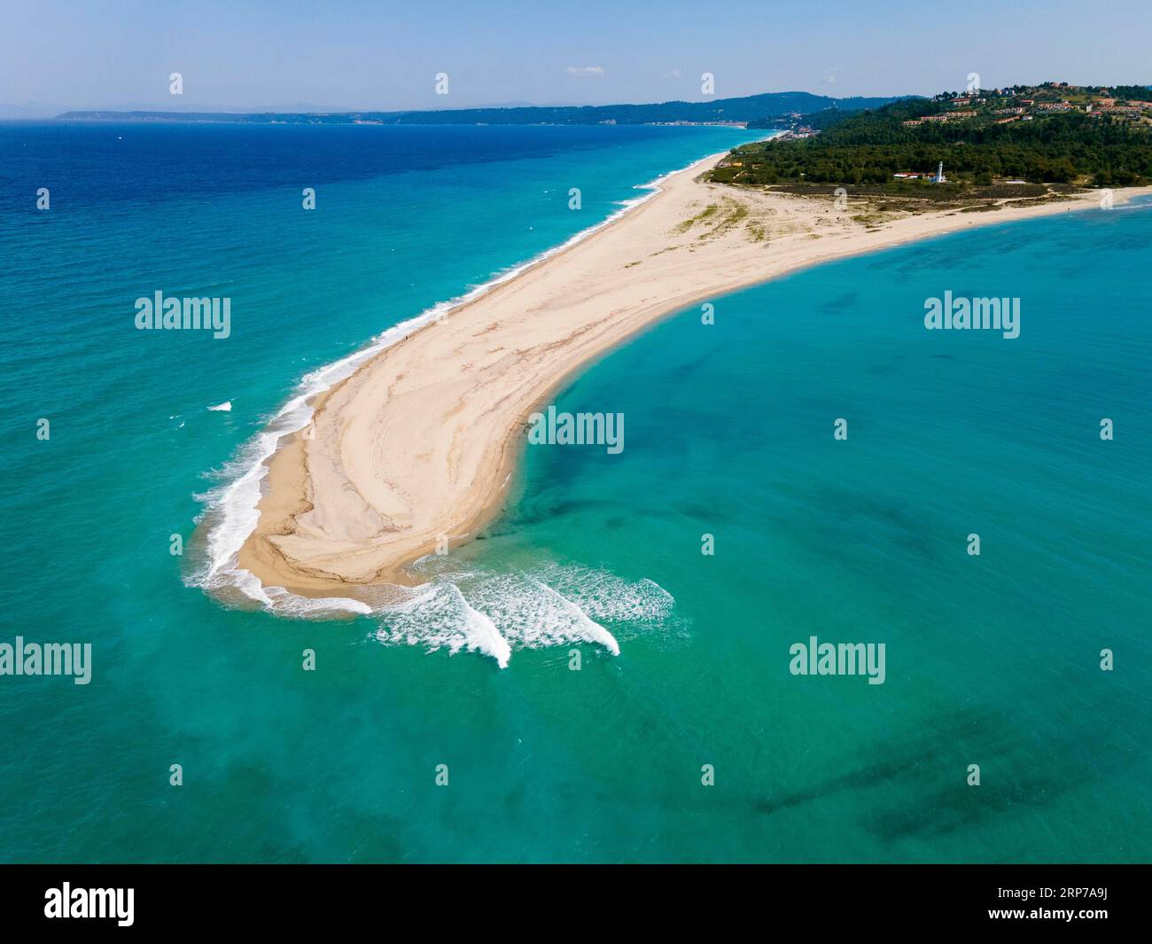 Aerial view with lighthouse, Cape Possidi, Kassandra, Chalkidiki ...