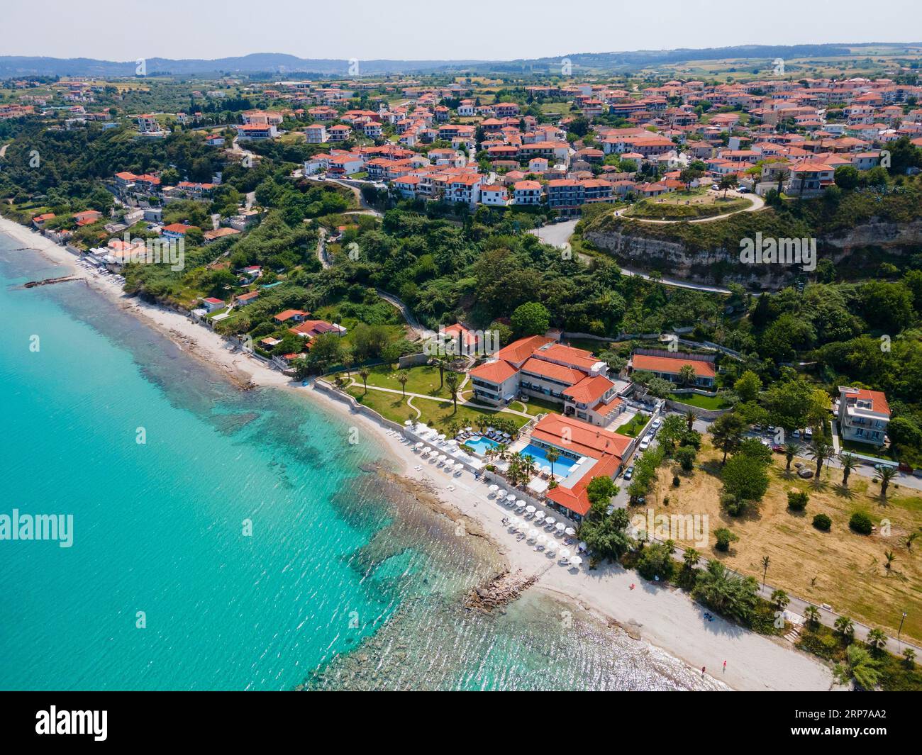 Aerial view, Afytos, Afitos, Athitos, Kassandra Peninsula, Chalkidiki ...