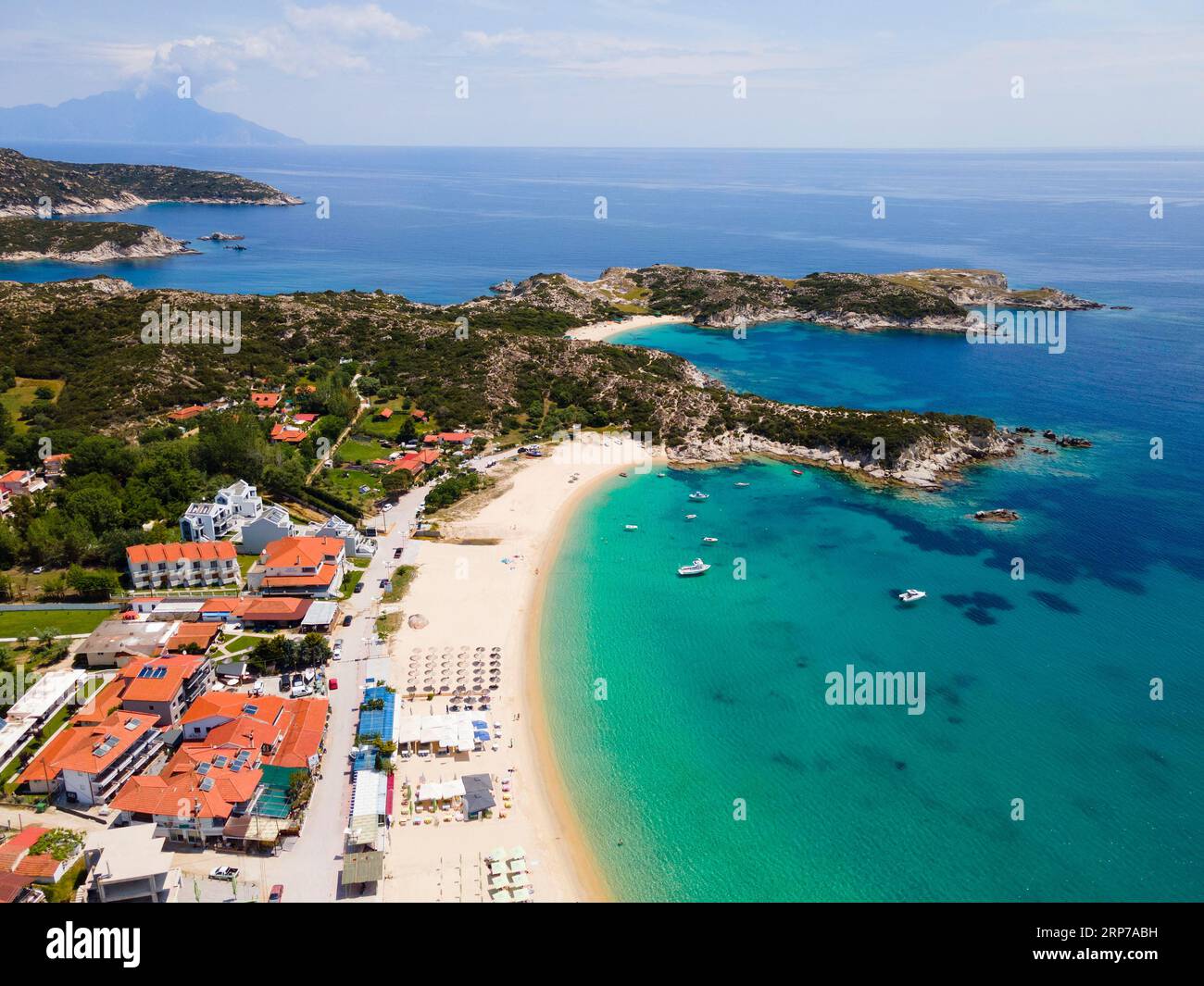 Aerial view, beach, Kalamitsi, Sithonia, Chalkidiki, Central Macedonia ...